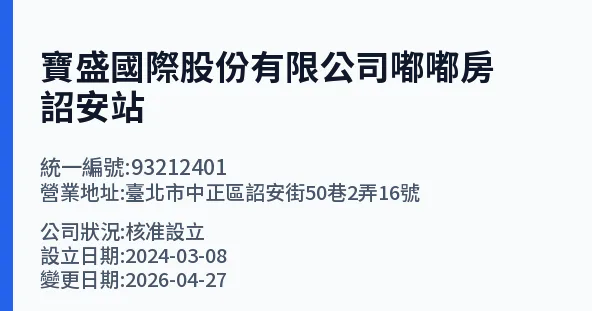 寶盛國際股份有限公司嘟嘟房詔安站的照片-統編 93212401(臺北市) 公司登記資料與營業項目詳細圖表