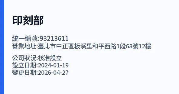 印刻部的照片-統編 93213611(臺北市) 公司登記資料與營業項目詳細圖表