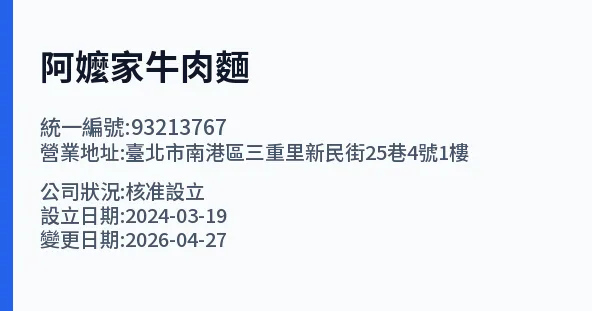 阿嬤家牛肉麵的照片-統編 93213767(臺北市) 公司登記資料與營業項目詳細圖表