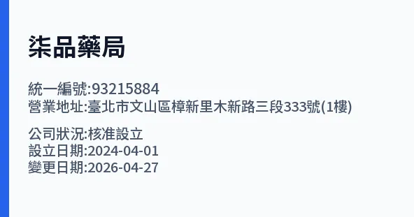 柒品藥局的照片-統編 93215884(臺北市) 公司登記資料與營業項目詳細圖表
