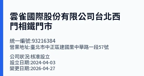 雲雀國際股份有限公司台北西門相鐵門市的照片-統編 93216384(臺北市) 公司登記資料與營業項目詳細圖表