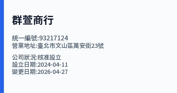 群萱商行的照片-統編 93217124(臺北市) 公司登記資料與營業項目詳細圖表