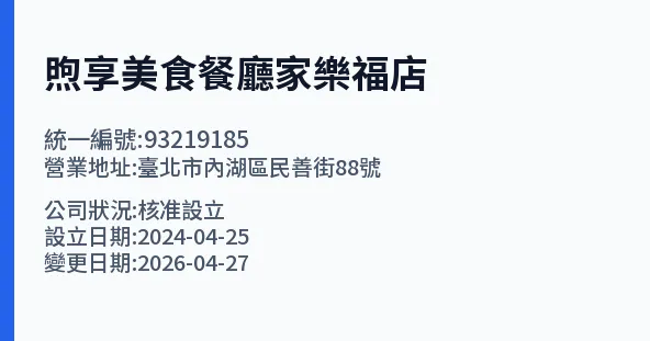 煦享美食餐廳家樂福店的照片-統編 93219185(臺北市) 公司登記資料與營業項目詳細圖表