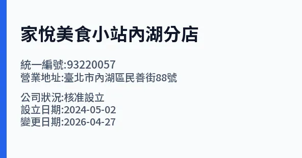 家悅美食小站內湖分店的照片-統編 93220057(臺北市) 公司登記資料與營業項目詳細圖表