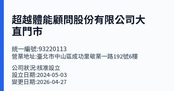 超越體能顧問股份有限公司大直門市的照片-統編 93220113(臺北市) 公司登記資料與營業項目詳細圖表