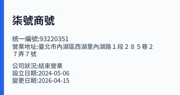 柒號商號的照片-統編 93220351(臺北市) 公司登記資料與營業項目詳細圖表