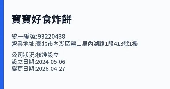 寶寶好食炸餅的照片-統編 93220438(臺北市) 公司登記資料與營業項目詳細圖表