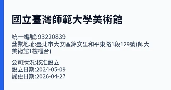 國立臺灣師範大學美術館的照片-統編 93220839(臺北市) 公司登記資料與營業項目詳細圖表