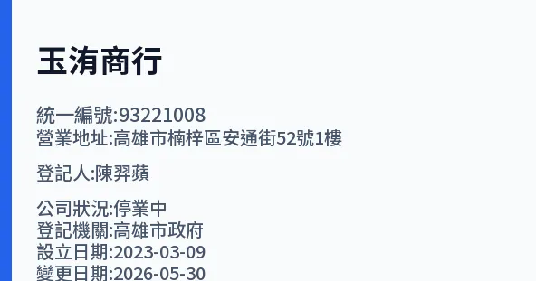 玉洧商行的照片-統編 93221008(高雄市) 公司登記資料與營業項目詳細圖表