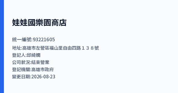 娃娃國樂園商店的照片-統編 93221605(高雄市) 公司登記資料與營業項目詳細圖表