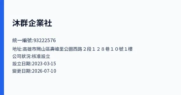 沐群企業社的照片-統編 93222576 公司登記資料與營業項目詳細圖表