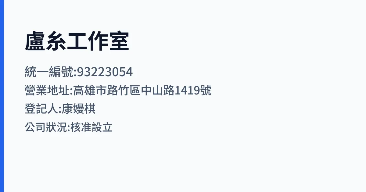 盧糸工作室 - 統編 93223054(高雄市) 公司登記資料與營業項目詳細圖表