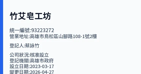 竹艾皂工坊的照片-統編 93223272(高雄市) 公司登記資料與營業項目詳細圖表