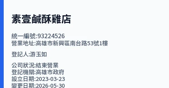 素壹鹹酥雞店的照片-統編 93224526(高雄市) 公司登記資料與營業項目詳細圖表