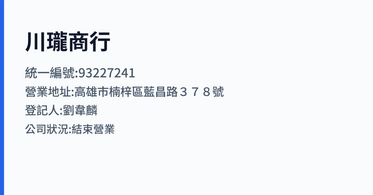 川瓏商行 - 統編 93227241(高雄市) 公司登記資料與營業項目詳細圖表