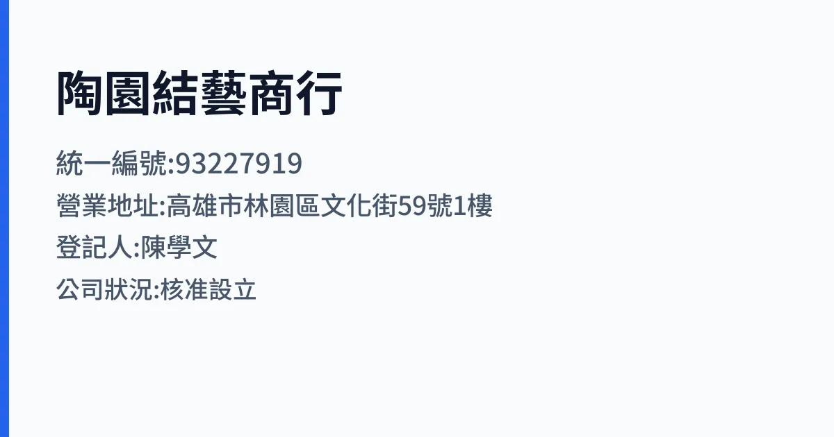 陶園結藝商行 - 統編 93227919（高雄市） 公司登記資料與營業項目詳細圖表