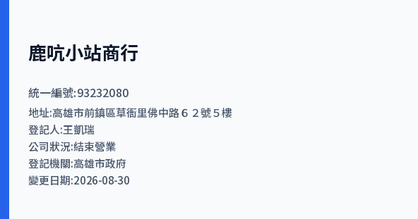 鹿吭小站商行的照片-統編 93232080(高雄市) 公司登記資料與營業項目詳細圖表