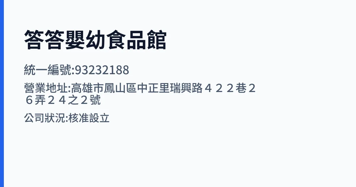 答答嬰幼食品館 - 統編 93232188（高雄市） 公司登記資料與營業項目詳細圖表