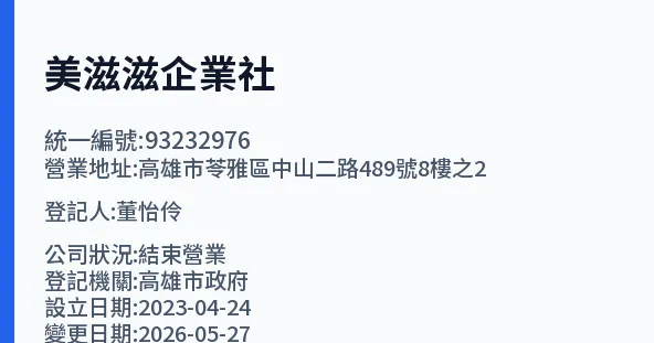 美滋滋企業社的照片-統編 93232976(高雄市) 公司登記資料與營業項目詳細圖表