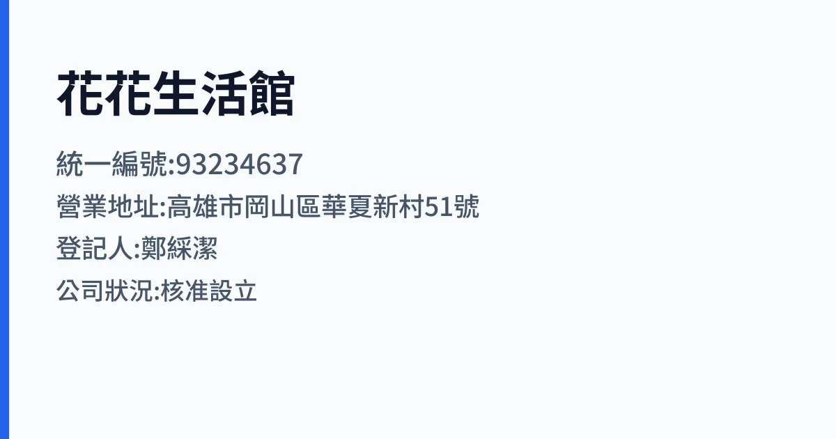 花花生活館 - 統編 93234637(高雄市) 公司登記資料與營業項目詳細圖表