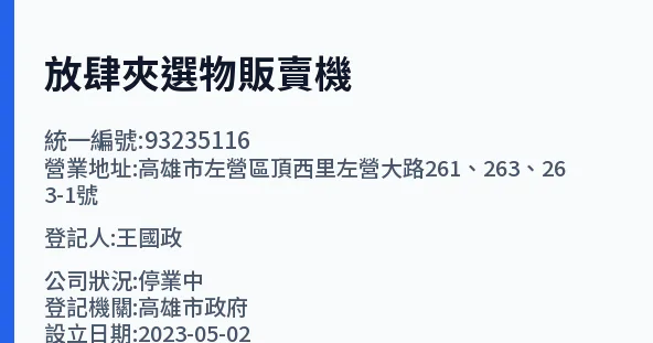 放肆夾選物販賣機的照片-統編 93235116(高雄市) 公司登記資料與營業項目詳細圖表