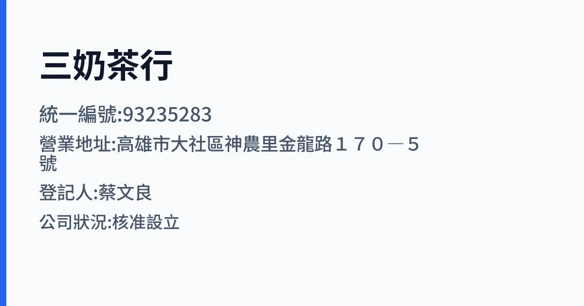三奶茶行 - 統編 93235283(高雄市) 公司登記資料與營業項目詳細圖表