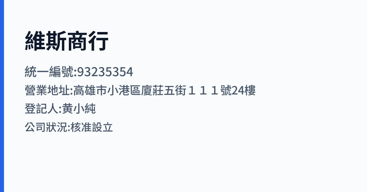維斯商行 - 統編 93235354(高雄市) 公司登記資料與營業項目詳細圖表
