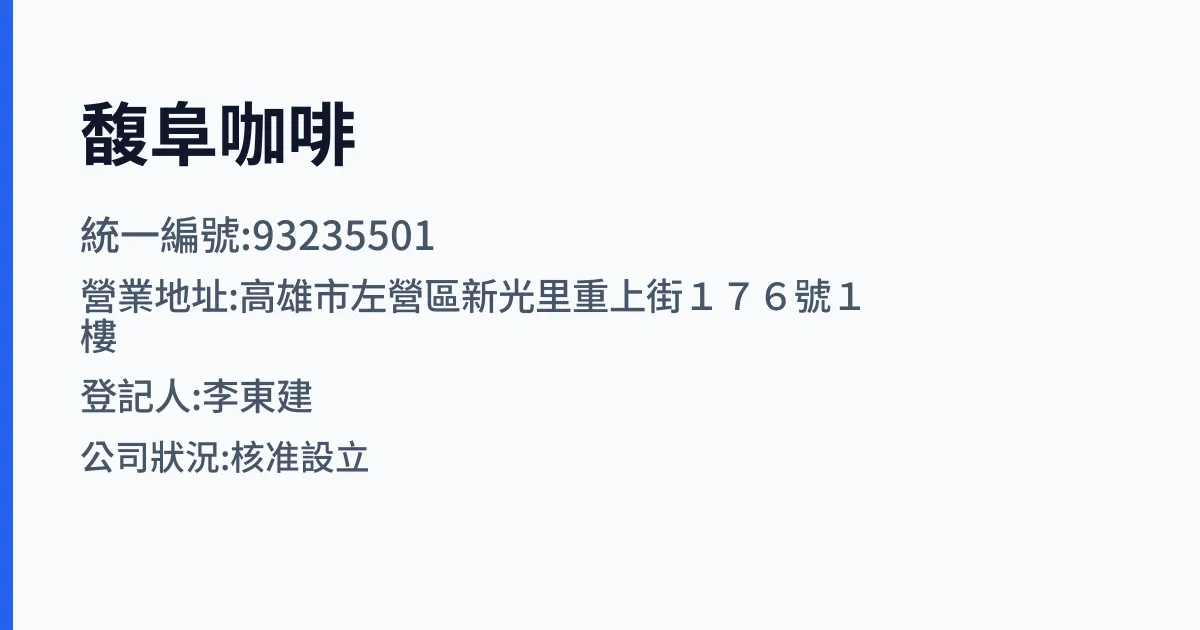 馥阜咖啡 - 統編 93235501(高雄市) 公司登記資料與營業項目詳細圖表