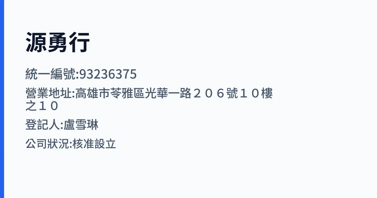 源勇行 - 統編 93236375(高雄市) 公司登記資料與營業項目詳細圖表