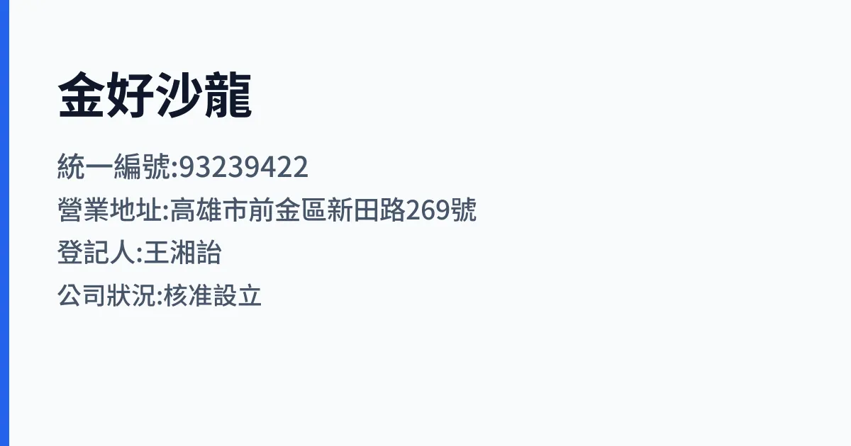 金好沙龍 - 統編 93239422(高雄市) 公司登記資料與營業項目詳細圖表