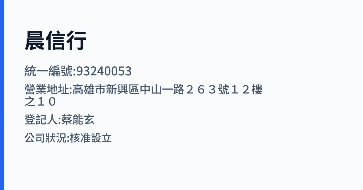 晨信行 - 統編 93240053(高雄市) 公司登記資料與營業項目詳細圖表