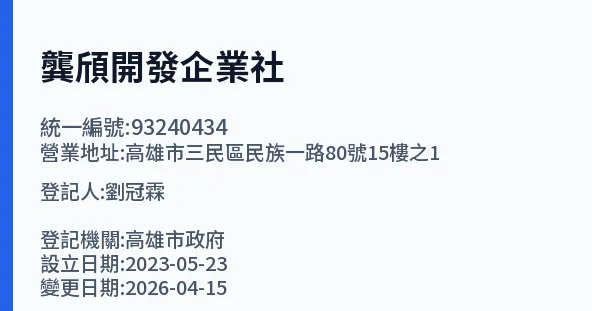 龔頎開發企業社的照片-統編 93240434(高雄市) 公司登記資料與營業項目詳細圖表