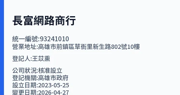長富網路商行的照片-統編 93241010(高雄市) 公司登記資料與營業項目詳細圖表