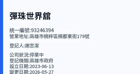彈珠世界舘的照片-統編 93246394(高雄市) 公司登記資料與營業項目詳細圖表