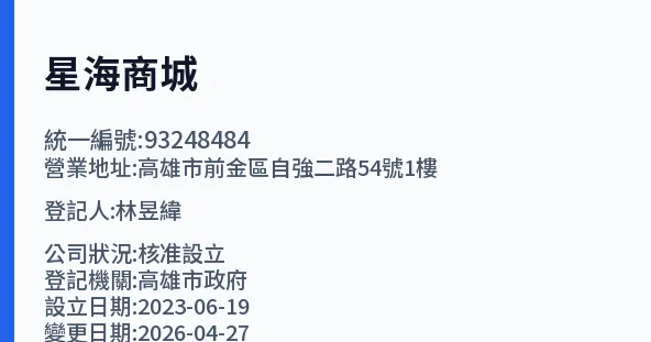 星海商城的照片-統編 93248484(高雄市) 公司登記資料與營業項目詳細圖表