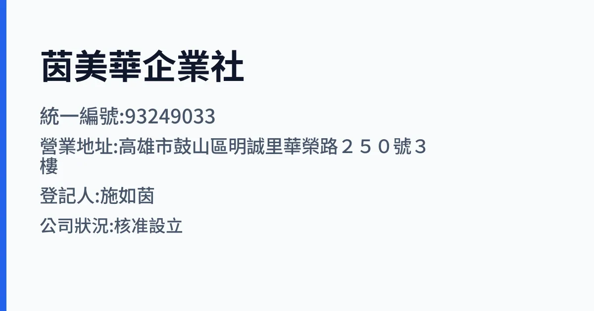 茵美華企業社 - 統編 93249033(高雄市) 公司登記資料與營業項目詳細圖表