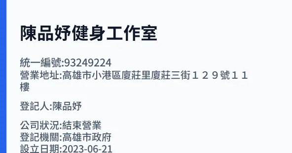 陳品妤健身工作室的照片-統編 93249224(高雄市) 公司登記資料與營業項目詳細圖表