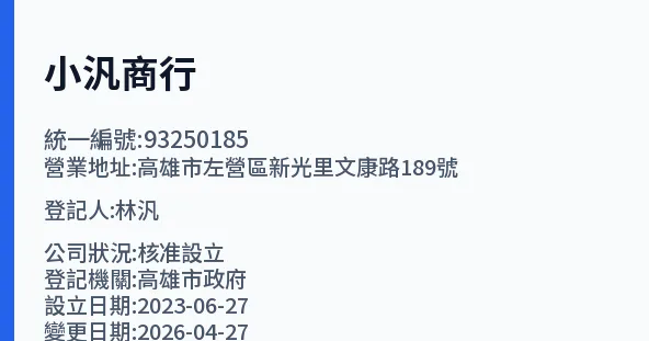 小汎商行的照片-統編 93250185(高雄市) 公司登記資料與營業項目詳細圖表