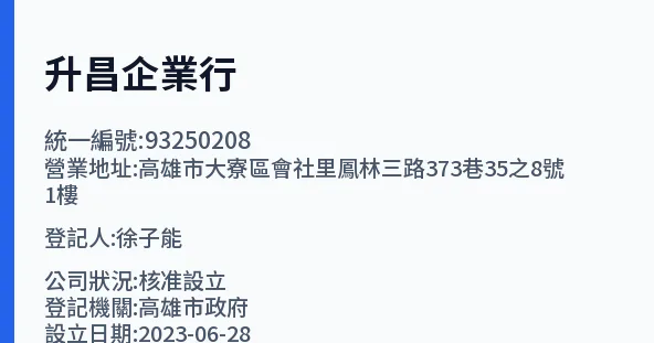 升昌企業行的照片-統編 93250208(高雄市) 公司登記資料與營業項目詳細圖表