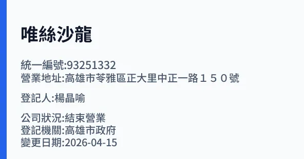 唯絲沙龍的照片-統編 93251332(高雄市) 公司登記資料與營業項目詳細圖表