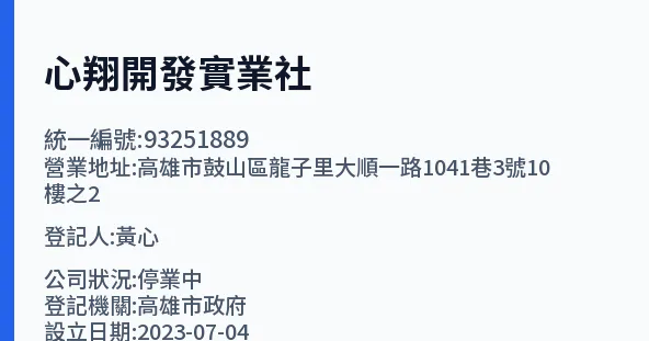 心翔開發實業社的照片-統編 93251889(高雄市) 公司登記資料與營業項目詳細圖表