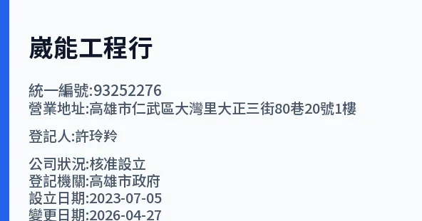 崴能工程行的照片-統編 93252276(高雄市) 公司登記資料與營業項目詳細圖表