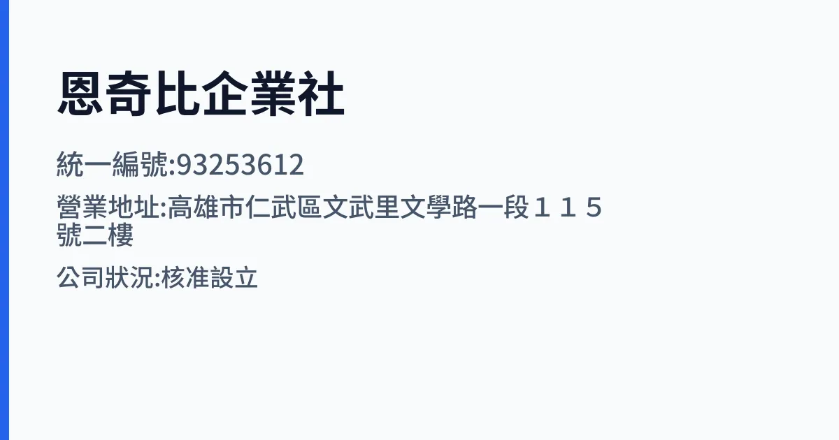 恩奇比企業社 - 統編 93253612(高雄市) 公司登記資料與營業項目詳細圖表