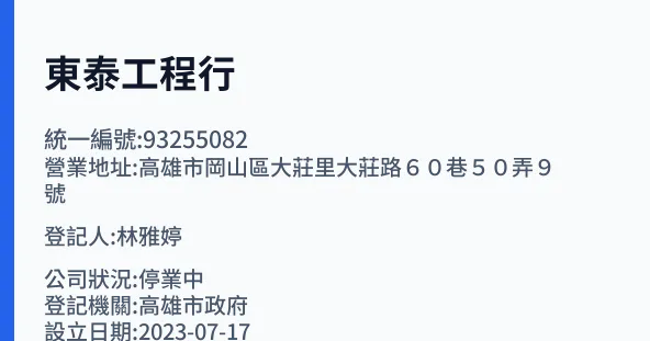 東泰工程行的照片-統編 93255082(高雄市) 公司登記資料與營業項目詳細圖表