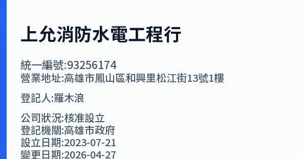 上允消防水電工程行的照片-統編 93256174(高雄市) 公司登記資料與營業項目詳細圖表