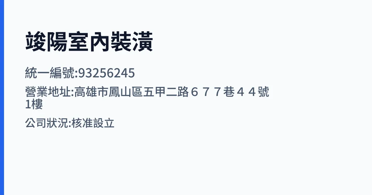 竣陽室內裝潢 - 統編 93256245(高雄市) 公司登記資料與營業項目詳細圖表