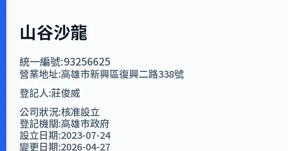 山谷沙龍的照片-統編 93256625(高雄市) 公司登記資料與營業項目詳細圖表