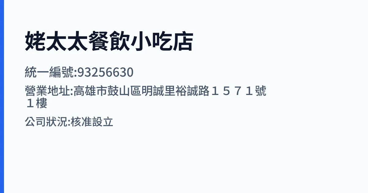 姥太太餐飲小吃店 - 統編 93256630(高雄市) 公司登記資料與營業項目詳細圖表
