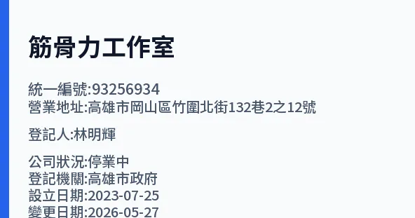 筋骨力工作室的照片-統編 93256934(高雄市) 公司登記資料與營業項目詳細圖表