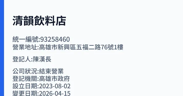 清韻飲料店的照片-統編 93258460(高雄市) 公司登記資料與營業項目詳細圖表